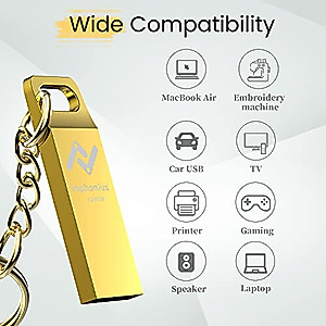 Imphomius 128GB Metal USB 2.0 Flash Drive with Keychain Waterproof and Dustproof Thumb Drive exFAT Memory Stick 128 GB Jump Drive for Storage and Backup, Gold