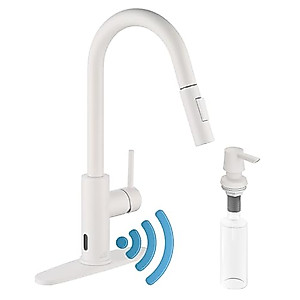 CASAINC Kitchen Faucet with Pull Down Sprayer Matte White, 1.8 gpm 16.89in H Touchless Motion Sensor Single Handle Kitchen Sink Faucet, Lead-Free Copper for Bar Laundry Kitchen Sink