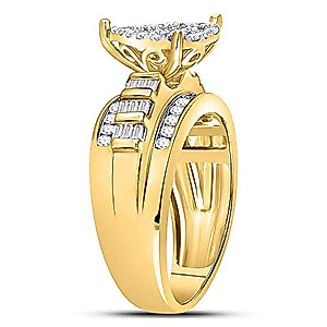 Jewels By Lux 10K Yellow Gold Round Diamond Heart Cluster Bridal Wedding Engagement Ring 1 Cttw