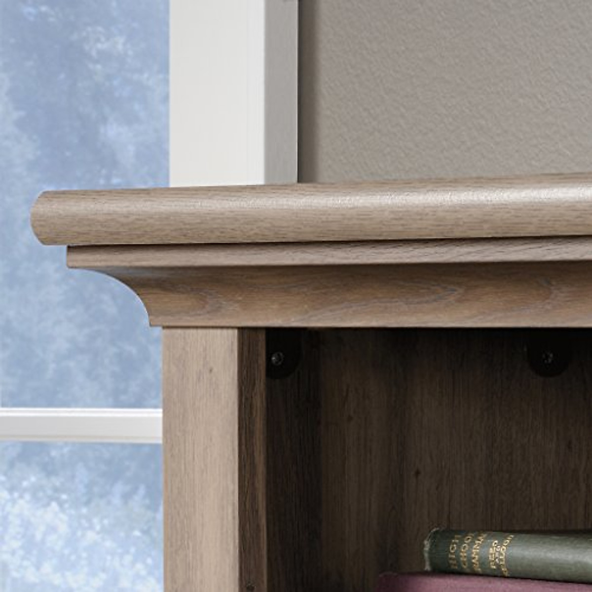 Sauder Harbor View Computer Desk with Hutch, Salt Oak finish