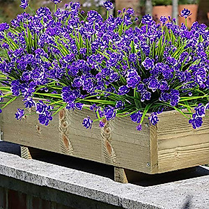 Grunyia Artificial Flowers, 20 Bundles Outdoor Fake Flowers for Decoration UV Resistant Faux Plastic Plants Garden Porch Window Box Décor (Blue)
