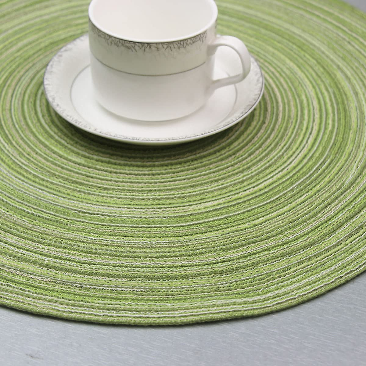 Round Braided Placemats Set of 4, Cotton Round Table Placemats 15 inch for Home Wedding Party (Green)