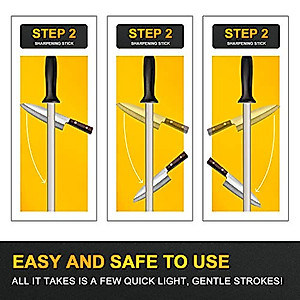 12 Inches Diamond Honing Steel Professional Knife Sharpener Rod, AHNR Kitchen Knife Sharpening Rod & Tungsten Carbide Multi-Sharpener for Honing Knife Blades, Pruning Shears, Garden Tools