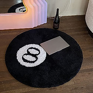 Black Area Rug, Billiard Pool Eight Ball Carpet, Non-Slip Flocking Floor Rug Doormat for Living Dining Dorm Room Bedroom Decor (31.5''x31.5'')