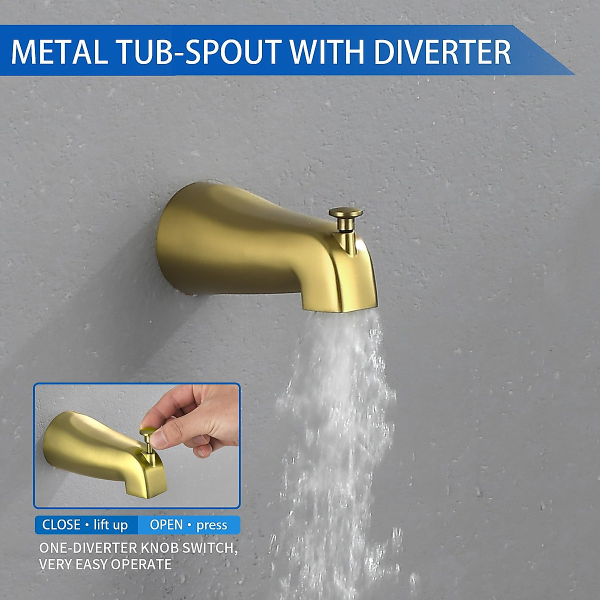 Dual Shower Faucet Set with Tub Spout Tub and Shower Faucet Set Complete Dual Shower Head and Handheld Combo Shower System with Tub Spout Tub and Shower Trim Kit Brushed Gold