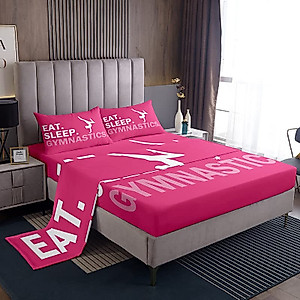 jejeloiu Gymnastics Sheets Set Full Girls Gymnastics Lovers Bed Sheet Set for Kids Women Ultra Soft Sports Bed Sheet Girly Pink Bedding Set Decor Flat Sheet & Deep Pocket Fitted Sheet & Pillowcase