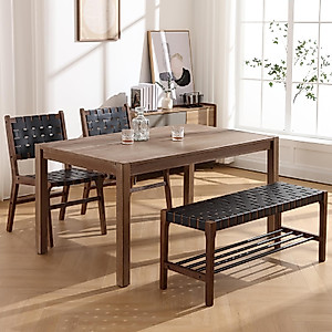 Kmax Storage Entryway Bench Woven Straps Shoe Rack Bench for Hallway Entrance Bedroom Corner, Black