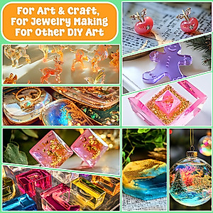 Epoxy Resin Clear Crystal Coating Kit 17.6oz - 2 Part Casting Resin for Art, Craft, Jewelry Making, River Tables, Bonus Gloves, Measuring Cup, Wooden Sticks, Gold Foil Flakes and Tweezers