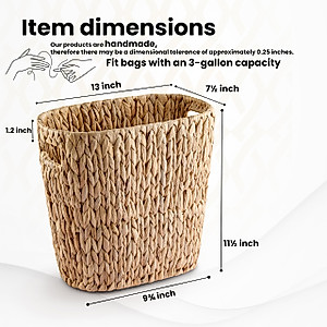 TIDITA 3.2 Gallons Wicker Waste Basket - Trash Basket with Handles - Wastebaskets for Bedroom, Bathroom, Kitchen, Living Room, Office - Handwoven Trash Can for Under Sink, Garbage Can (Water Hyacinth)