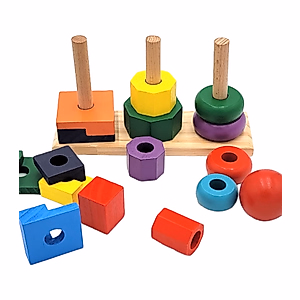 Wooden Shape Tower is A Great Early Educational Toy for Toddlers and Kids. It Helps to Develop Matching, Sorting and Classifying Skills Great for Toddlers 2+ Years