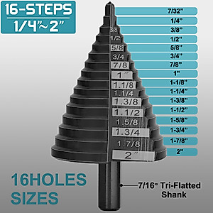 OXMUL Large Step Drill Bit(Pro),16Holes 2", High Speed Steel, Drill Bit Set Duty for Metal, Wood,Plastic Tri-Shank. 2Pro