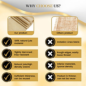 Burlap Table Runners-Set of 4 | Rustic Table Runner for a Cozy and Chic Table, Tan Table Runner for Farmhouse Dining Placemats - 12x84 Inches - Home Decor for Wedding, Parties, Baby Shower