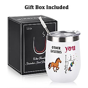 Gingprous Sister Gifts for Sister, Other Sisters You Unicorn Insulated Wine Tumbler with Lid, Unique Birthday Gifts Christmas Gifts for Elder Sister Little Sister Bestie Sister In Law Bff, 12oz, White