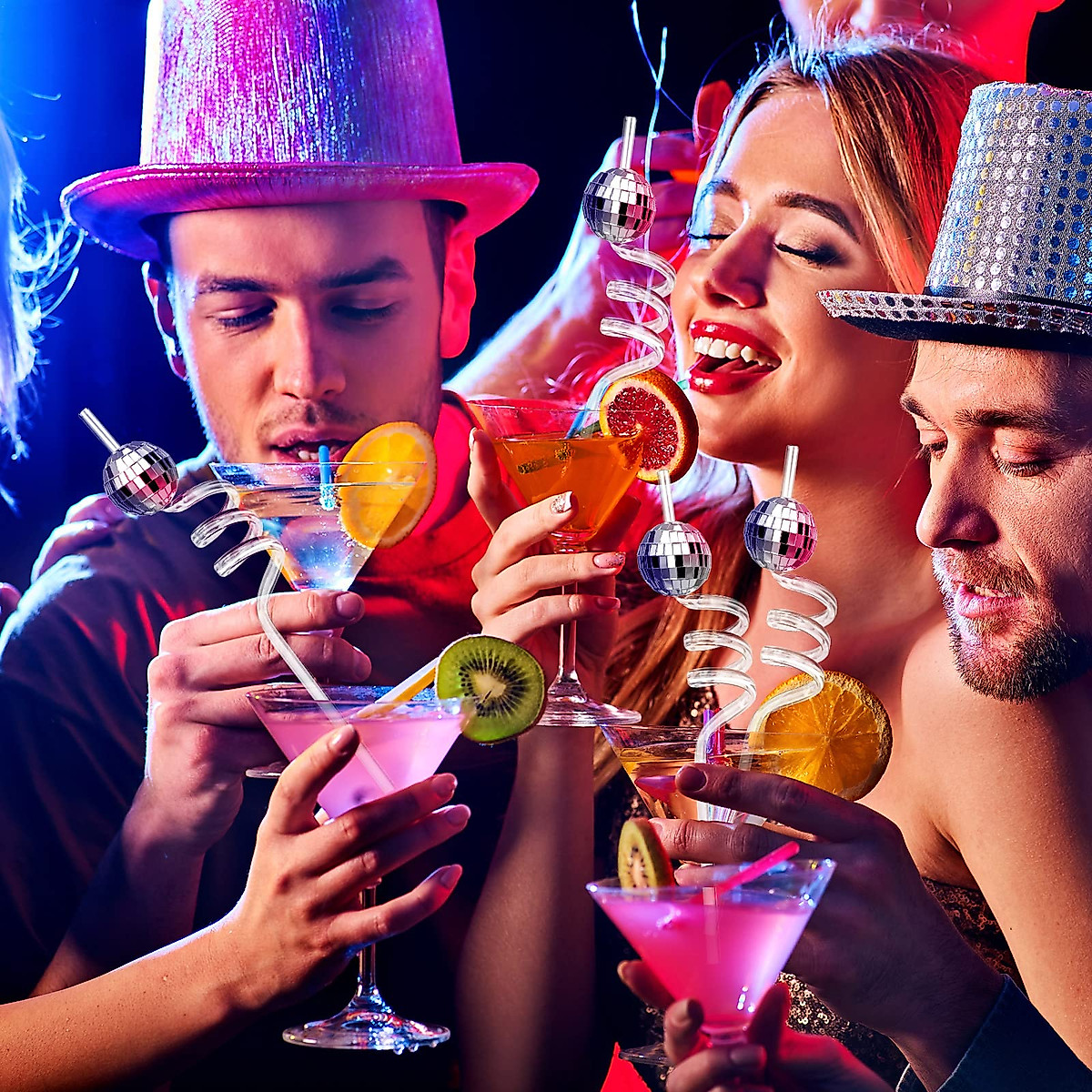 12 Pieces 70s Disco Ball Straws 70s Disco Ball Cups Birthday Party Decorations Mirror Disco Decorative Straws Disco Party Retro Decorations for Dance Holiday Wedding Birthday Supplies(Silver)