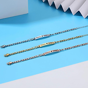 INBLUE Personalized Customized Bar Bracelets Engraved Name for Women Girlfriend with Adjustable Chain Stainless Steel Jewelry Bridesmaid Gifts