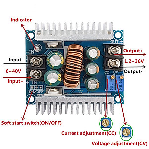 Diymore 2pcs 20A 300W CC CV Step Down Module Adjustable DC 6-40V to 1.2-36V Voltage Regulator Buck Converter Constant Current Power Supply Module 20v to 12v Step Down