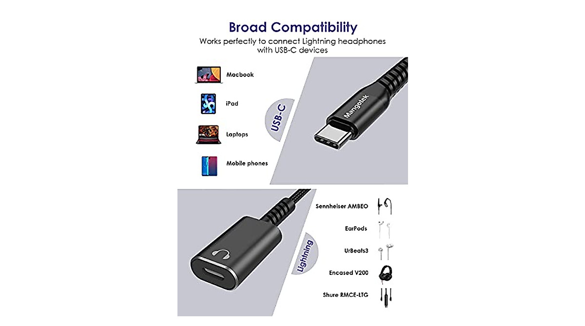 Mangotek USB C to Lightning Adapter - MFi Certified Audio