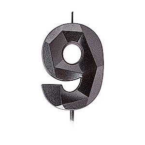 Happy Birthday Cake Candle Number, 3D Diamond Shape Smokeless Birthday Candle,3.11 Inch Gray Black Birthday Cupcake Toppers Decoration, Suit for Wedding Anniversary, Party, Children, Adults(Black 9