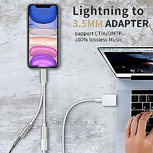 iPhone Aux Adapter Dongle, [Apple MFi Certified] Headphones Adapter for iPhone, 2 in 1 Lightning to 3.5mm AUX Audio & Charger Splitter Adapter for iPhone 14/13/12/11/XS/XR/X 8/7, Support All iOS