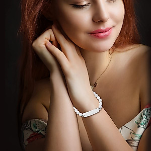 Personalized Agate Beads Bracelet for Women, Custom Name Bracelets Engraved Promise Words Relationship Bracelets for Her Birthday Anniversary Customized Gift Y1435