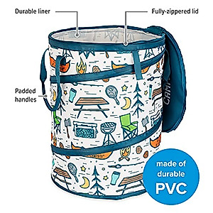 Camco 42997 Life is Better at The Campsite Pop-Up Container, 24-Inches x 18-Inches - Holds 30-Gallon Kitchen-Size Trash Bags - Features a Campsite Design