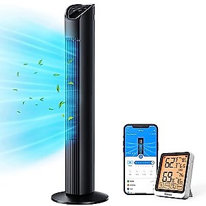 Govee Smart Tower Fan for Bedroom with Hygrometer Thermometer H5177, WiFi Oscillating Fan with Auto Mode, App Control, Room Fan with 8 Speeds 3 Modes, 24H Timer, Works with Alexa for Home Office