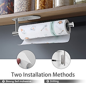Paper Towel Holder Under Cabinet, Adhesive Paper Towel Holders Wall Mount, SUS 304 Stainless Steel Silver