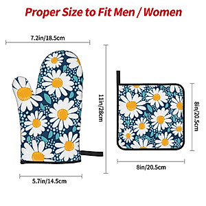 Oven Mitts and Pot Holders Sets of 4 High Heat Resistant Daisy Flowers Oven Mitts with Oven Gloves and Hot Pads Potholders for Kitchen Baking Cooking BBQ Non-Slip Cooking Mitts