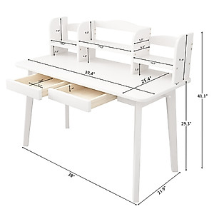 BALANBO Kid's Desk Kid's Table with Drawers and Bookshelf Wooden Kid's Media Desk Student Learning Computer Workstation and Writing Desk (White…