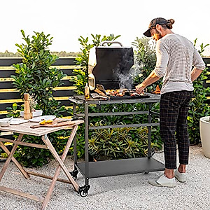 Outdoor Grill Table with Storage for Patio,Double-Shelf Movable Kitchen Cart Island Table on Wheels with Grill Mats,20" x 32" Multi-Functional Heavy Duty Kitchen BBQ Food Prep Table for Grill