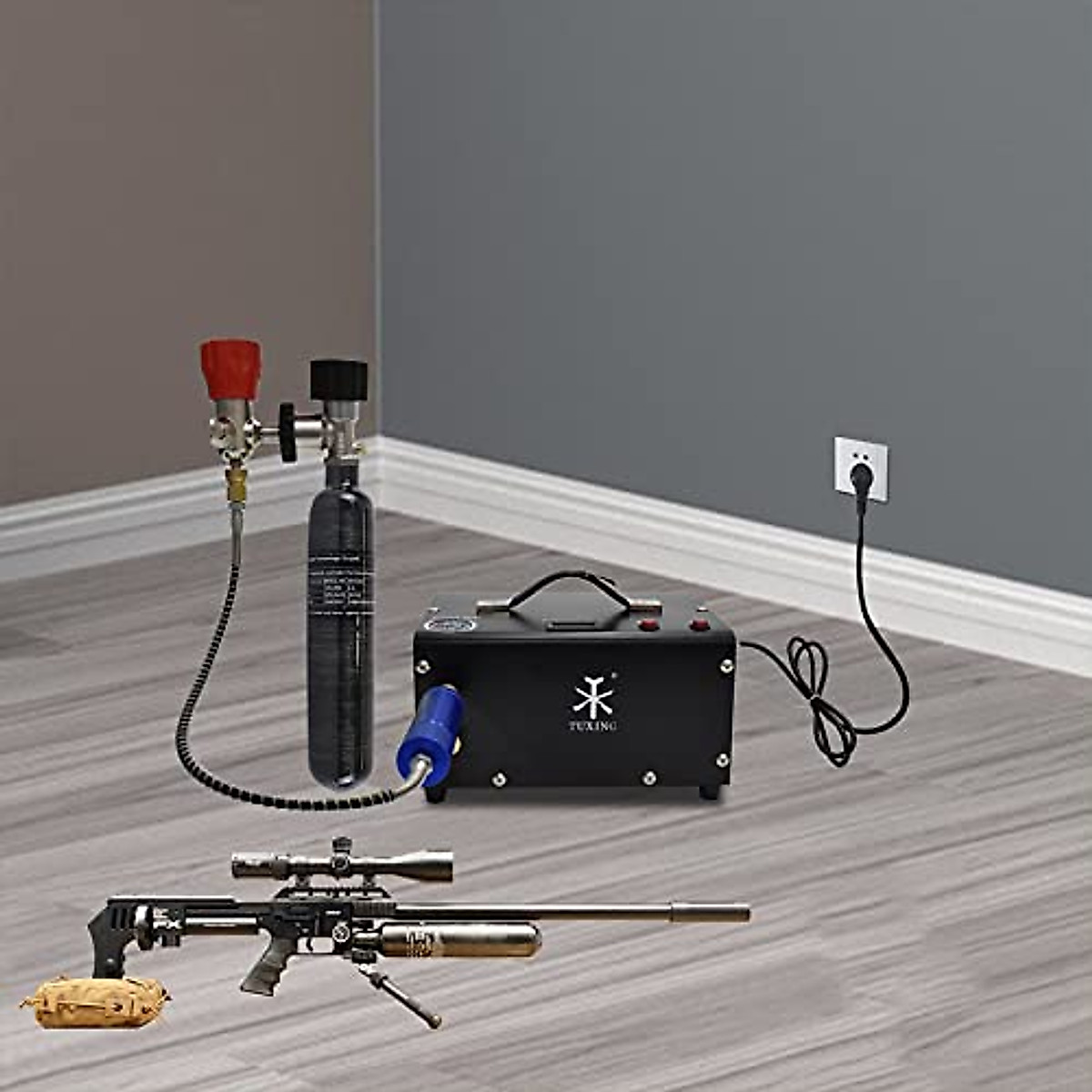 TUXING 4500Psi PCP Air Compressor,PCP Rifle/Pistol and Paintball Tank Air Pump, Powered by 12V Car DC or Home 110V AC with Power Converter and Built-in Water Oil Filter