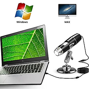 Handheld USB Digital Microscope with Metal Stand, Portable HD 1000 X Magnification Inspection Camera with 8 LED Light for Android Mac Windows Computer