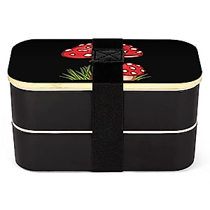 Magic Mushrooms Bento Lunch Box Leak-Proof Bento Box Food Containers with 2 Compartments for Offce Work Picnic Black-Style