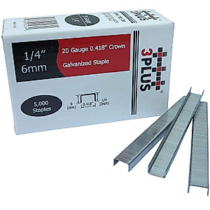 3PLUS T50/06 20 Gauge 3/8-Inch(10.6mm) Crown 1/4-Inch Leg Length Galvanized Fine Wire Staples, 5,000 per Box