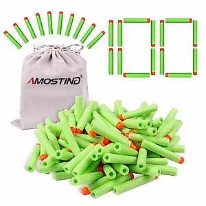 AMOSTING Refill Darts 100PCS Bullet for Nerf N-Strike Elite 2.0 Zombie Strike Rebelle - Green with Storage Bag
