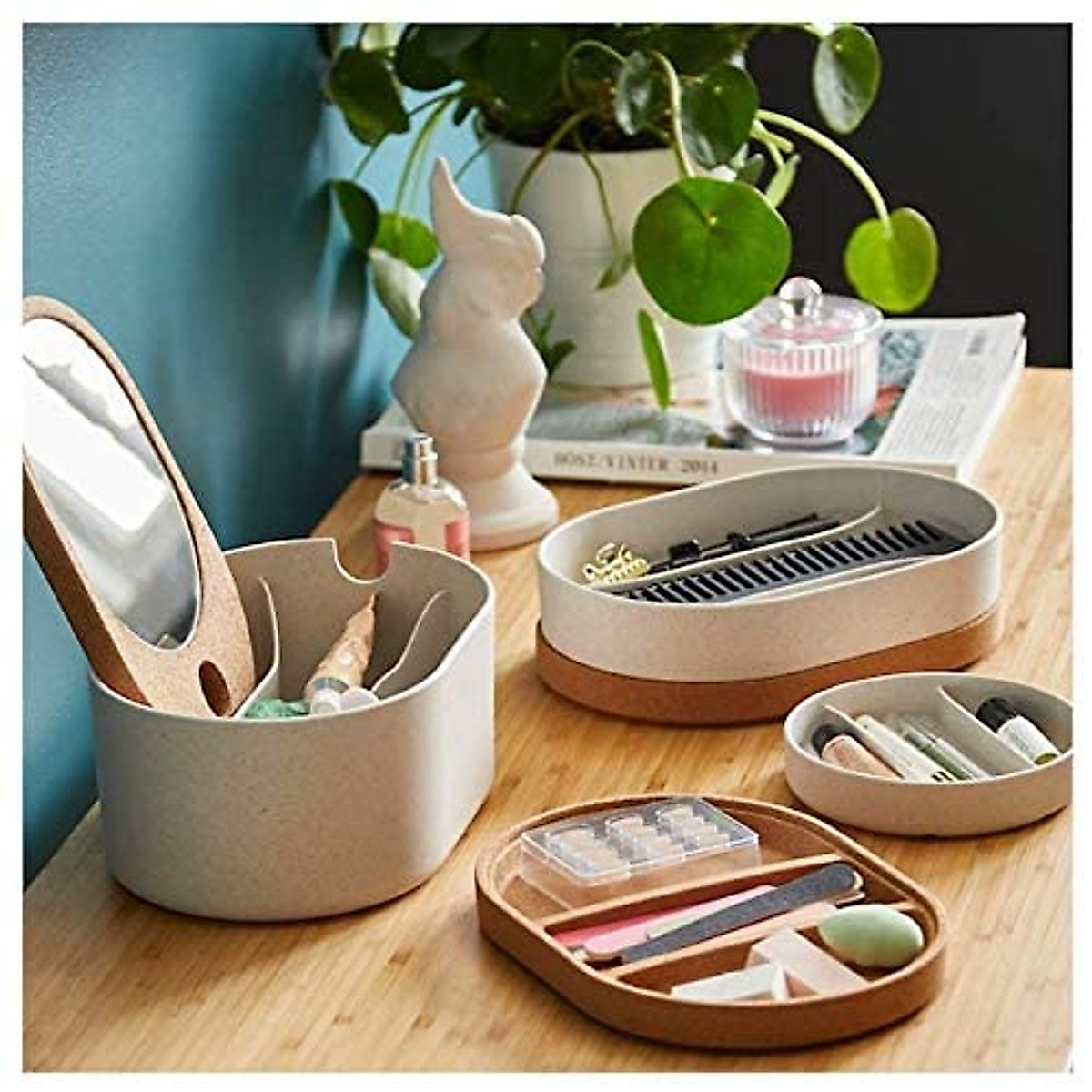 Ikea Saxborga Storage box with mirrored lid plastic cork 9 ½x6 ¾ 803.918.82