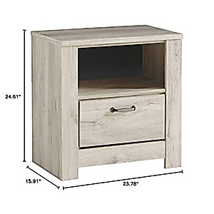 Signature Design by Ashley Bellaby Farmhouse 1 Drawer Nightstand with 1 Storage Cubby & Slim-Profile USB Charging Station, Whitewash, 15.91 in x 23.78 in x 24.61 in