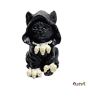 QZFSL Black Cat Sculpture Gargoyle Figurine Magic Hat Kitten for Cute Halloween Decor & Garden Statues Gnome As Patio Statue Lawn Yard Art Decoration Housewarming Garden