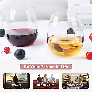 MICHLEY 18oz Red White Stemless Wine Glasses Tritan Plastic-Shatterproof Drinking Tumbler, Dishwasher Safe Drinkware for Parties Camping, Set of 4