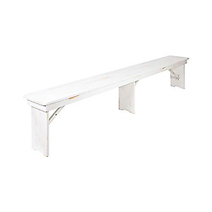 Flash Furniture HERCULES Series 9' x 40" Antique Rustic White Folding Farm Table and Two Bench Set