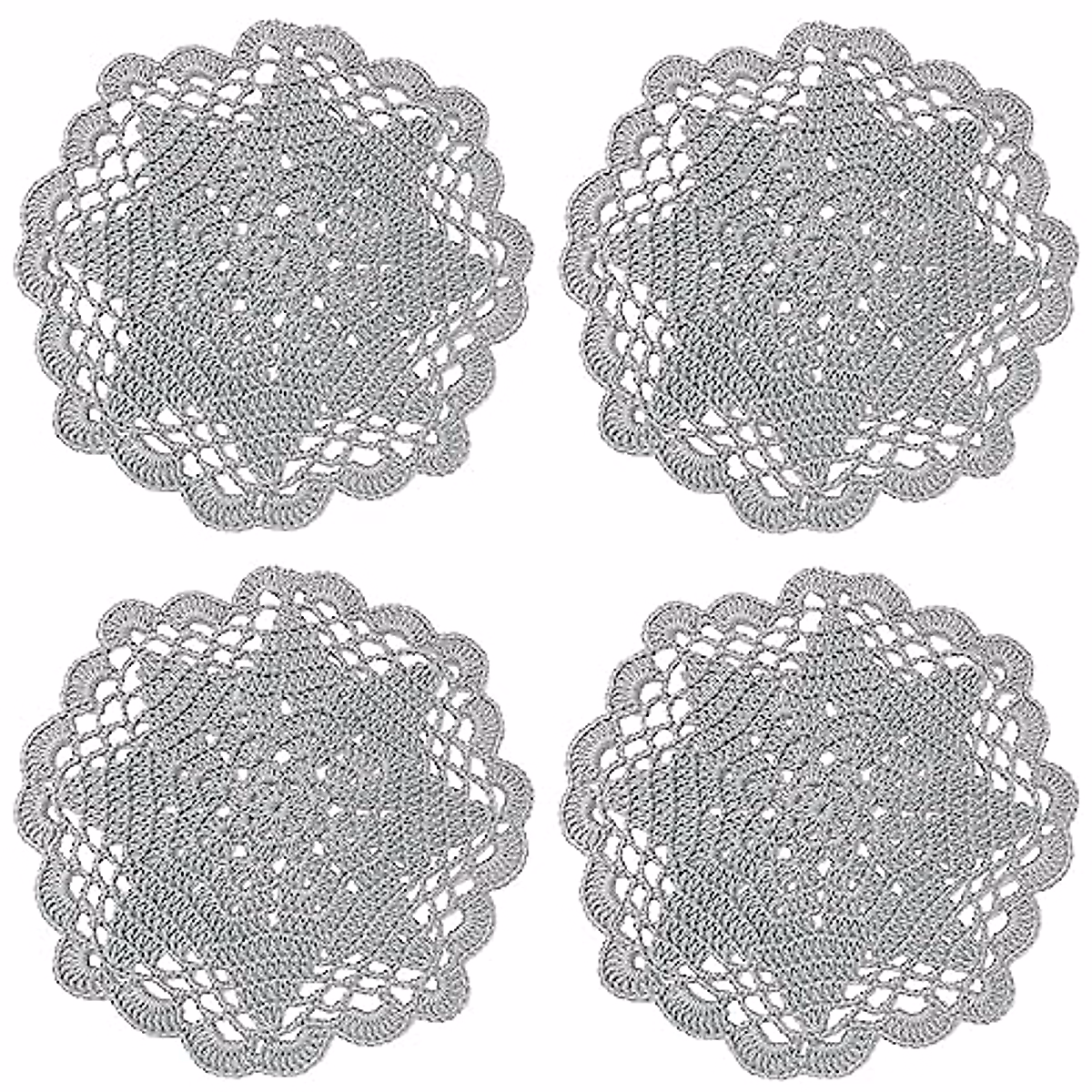 BIBITIME Handmade Crochet Round Lace Doilies Kitchen Table Placemats Wedding Tea Flower Vase Cup Mats (6" to 7",Pack of 4PCS, Light Grey)