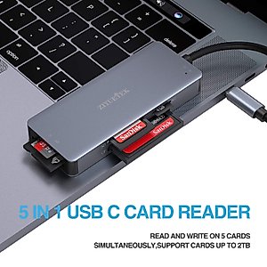 ZIYUETEK USB C SD Card Reader,5- in-1 Aluminum Thunderbolt 3 Memory Card Reader for CF, SD/SDHC,TF/Micro SD/MS/M2,CompactFlash Card for iPhone 15/16/Pro Max Android Windows MacBook