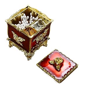 Taolivingmart Floral Relief Qtip Holder Dispenser for Cotton Ball, Swab, Floss Picks,Vanity Makeup Organizer,3 Compartment Storage (Coffee)