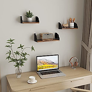 EYMPEU Floating Wall Shelves Set of 3 with Fence, Rustic Wall Shelf with Bar Bracket for Wall Mounted Hanging, Bathroom, Kitchen, Bedroom, Living Room, Plant