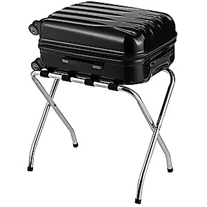 MIDDOW Chrome Luggage Rack, Foldable Metal Suitcase Stand with Nylon Belts, No Assembly Required, Ideal for Bedroom Guest Room Hotel (2)