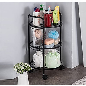 n/a 3 Layer Movable Kitchen Storage Rack Carbon Steel Bathroom Shelf with Wheels Space Saving Trolley Tools