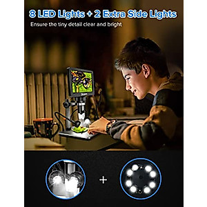7'' Digital Microscope 1200X,Dcorn 12MP 1080P Photo/Video Microscope with 32GB TF Card for Adults Soldering Coins,Metal Stand,Wired Remote,10 LED Fill Lights,PC View,Windows/Mac Compatible