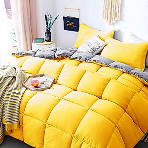 KASENTEX All Season Down Alternative Comforter with 2 Pillow Shams, California King, 96 by 106 Inches, Yellow/Gray, 3 Piece Set