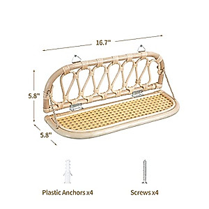 Sonefreiy Rattan Shelf Boho Wall Shelf Decorative Shelves Natural Handmade Woven Floating Shelf, Nursery Bedroom Living Room Bathroom Decor