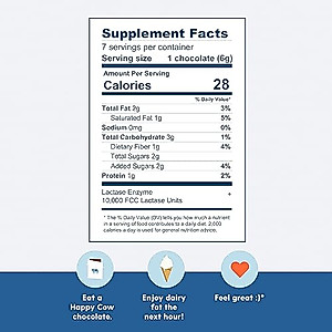 Happy Cow Chocolate, Fast-Acting Lactase Supplement, Dairy & Lactose Intolerance Relief, All-Natural, Made in The USA, 21ct